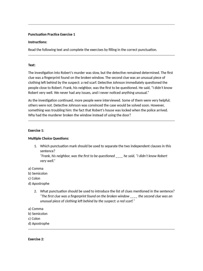 Punctuation Practice Exercise 1 | PDF | Punctuation | Comma