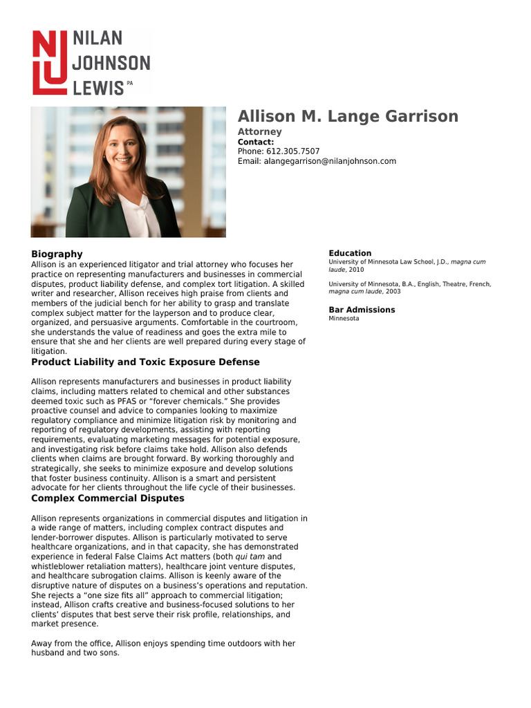 Allison Lange Garrison | PDF | Lawsuit | Justice