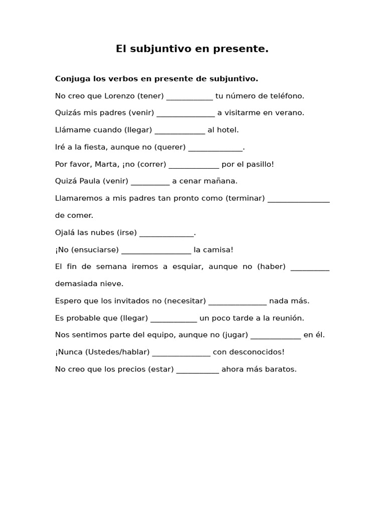 Ejercicios de presente de subjuntivo | PDF