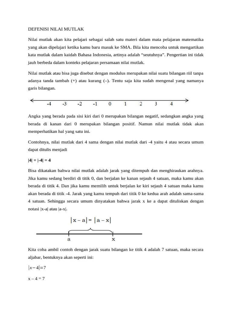 Definisi dan Contoh Nilai Mutlak | PDF