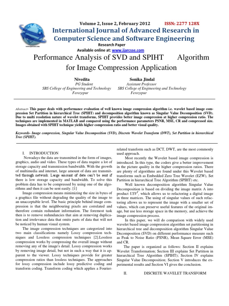 Performance Analysis Of Svd And Spiht Algorithm For Image Compression