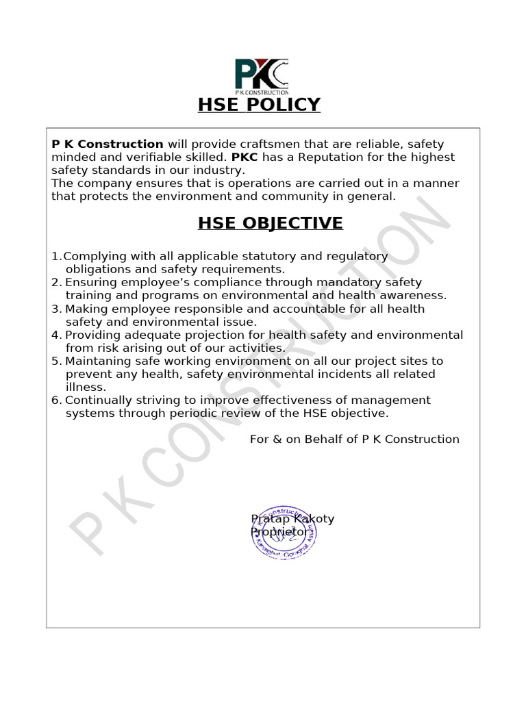 Hse Policy - PKC | PDF