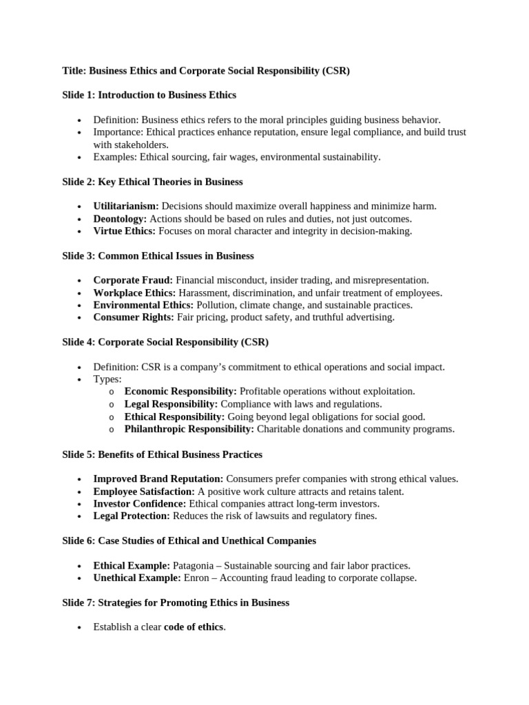 Business Ethics and Corporate Social Responsibility (CSR) | PDF ...