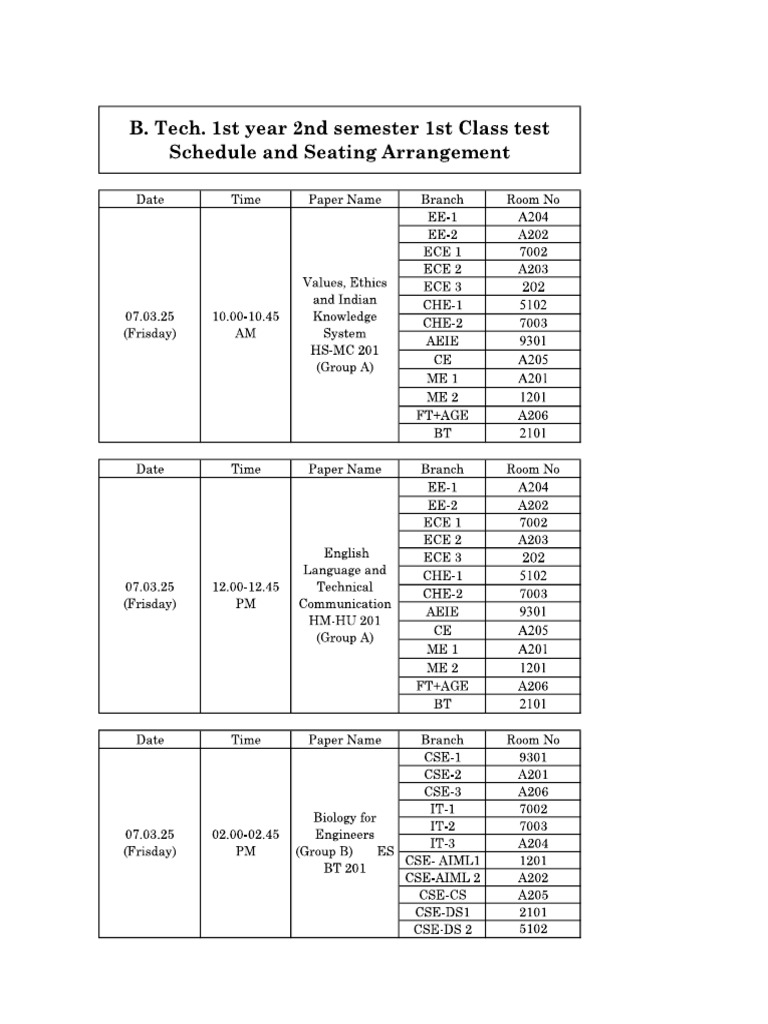 CT-1 Schedule & Seating Arrangement | PDF