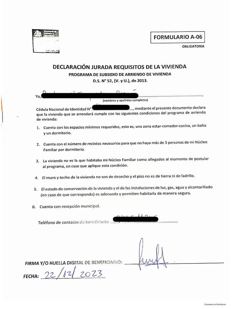 Formulario A06 1 | PDF