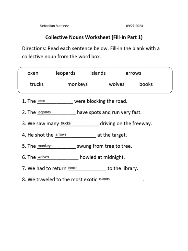 Collective-Nouns-Worksheet HW | PDF