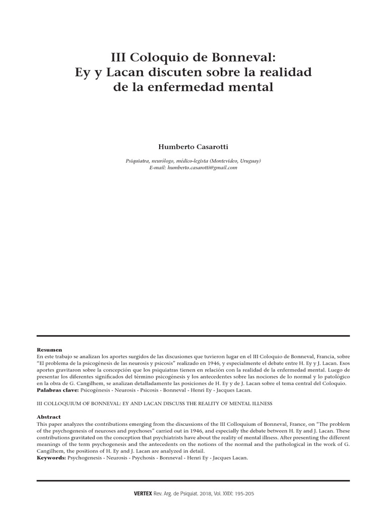 III Coloquio de Bonneval: Ey y Lacan Discuten Sobre La Realidad de La ...