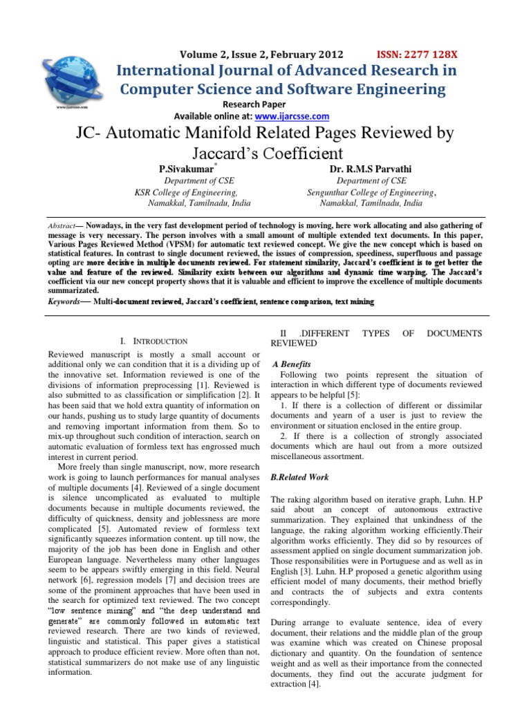 JC-Automatic Manifold Related Pages Reviewed by Jaccard's Coefficient ...