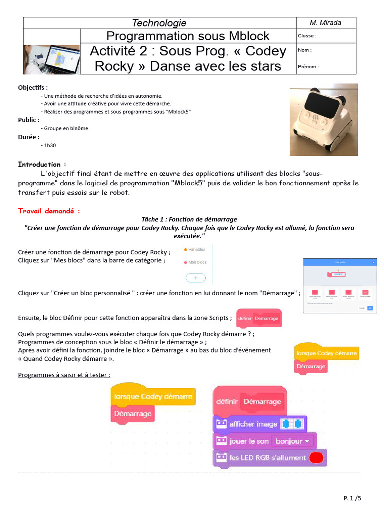 Danse avec Codey Rocky en Mblock | PDF