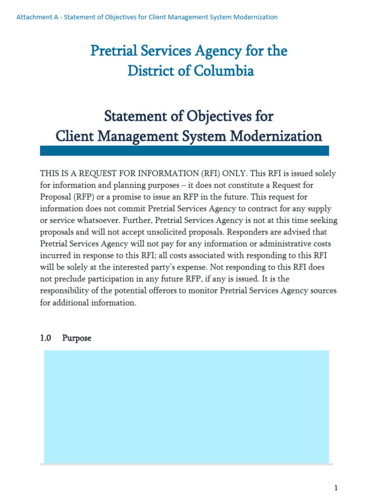 Attachment A - RFI For Statement of Objectives - Client Management ...