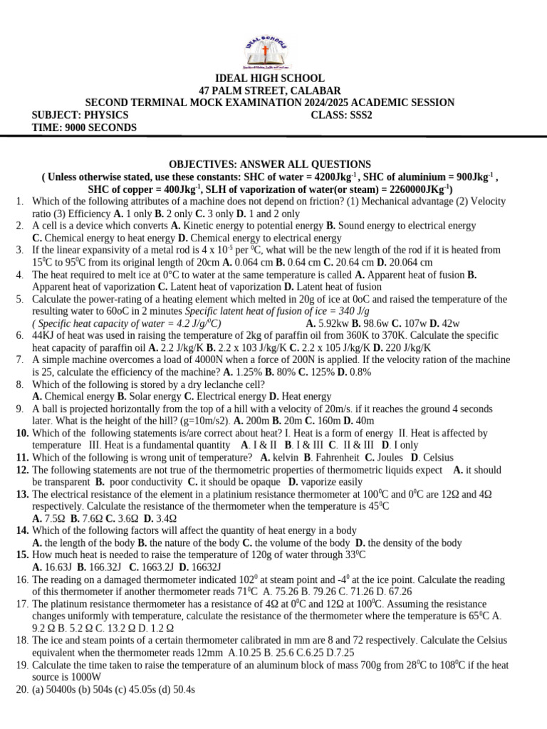 SS2 Second Term Physics 2025 | PDF | Temperature | Humidity