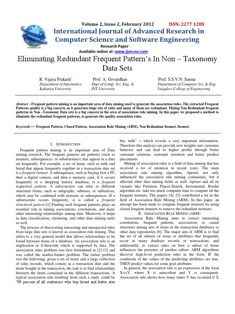 Eliminating Redundant Frequent Pattern S in Non - Taxonomy Data Sets | PDF | Computer Data ...