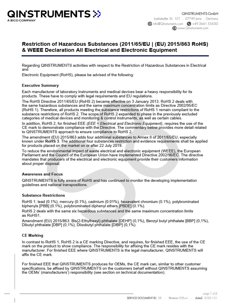 S8 Weee Rohs Declaration en | PDF | Economy And The Environment ...