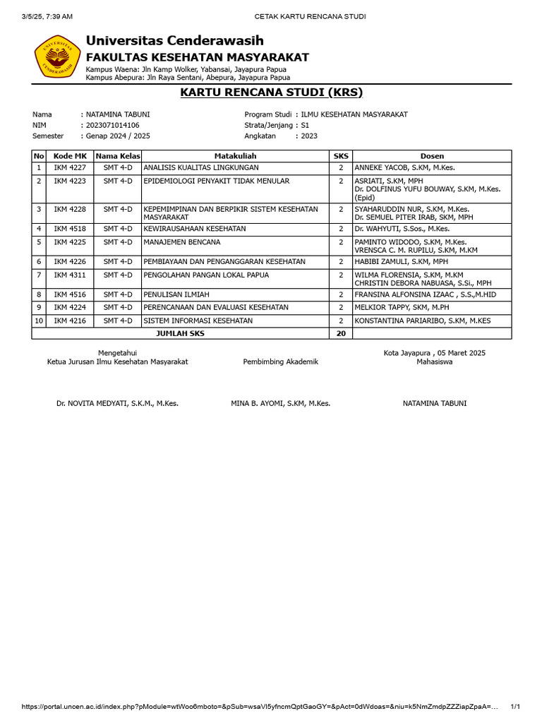 CETAK KARTU RENCANA STUDI | PDF