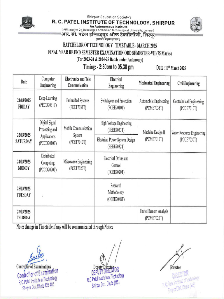 9.RE-ESE ODD 2025 BTECH Sem-VII (75 Marks) Time Table | PDF