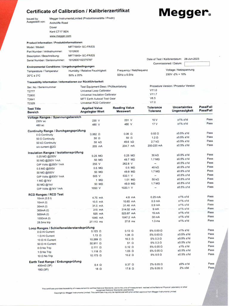 Megger MFT1845 | PDF