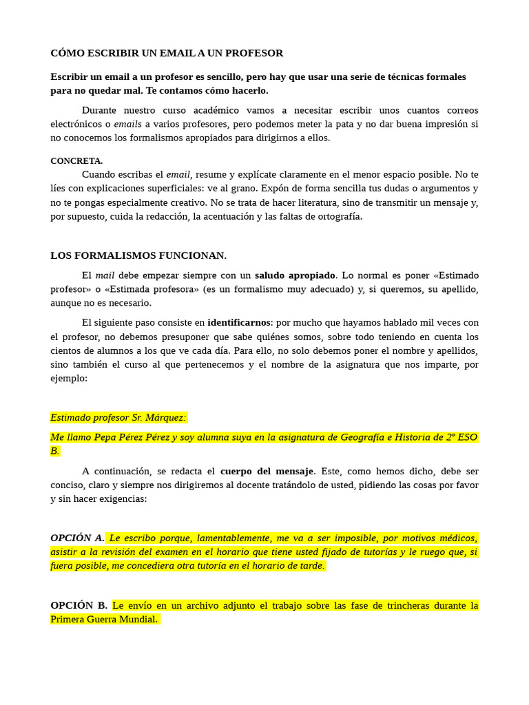Cómo Escribir Un Email A Un Profesor | PDF