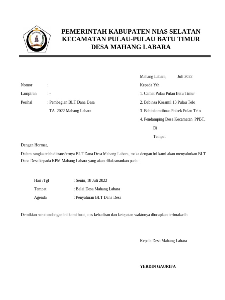 Surat Undangan Blt | PDF