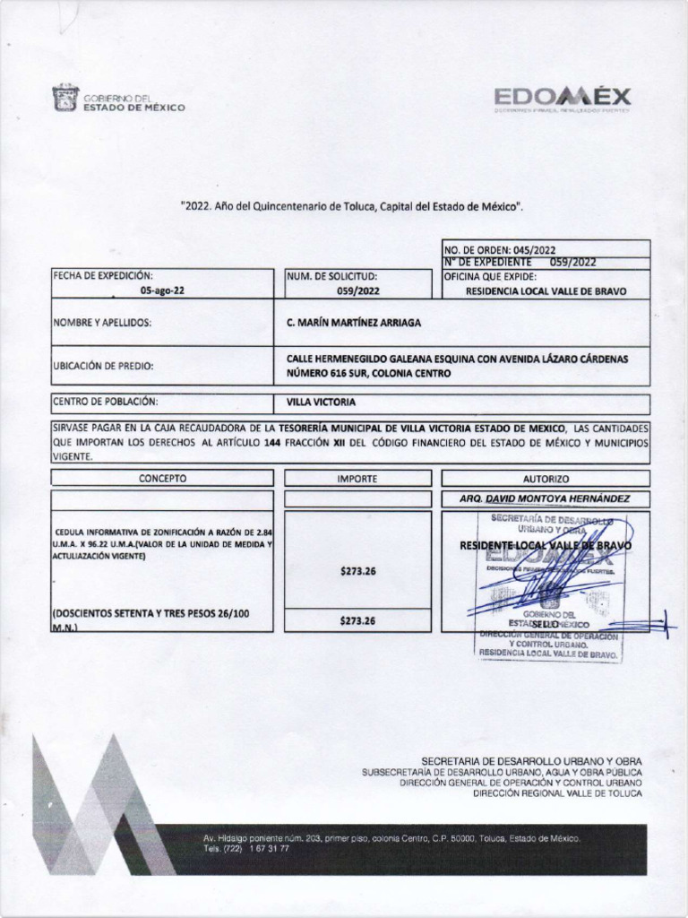 Acuse Cedula Informativa de Zonificación | PDF