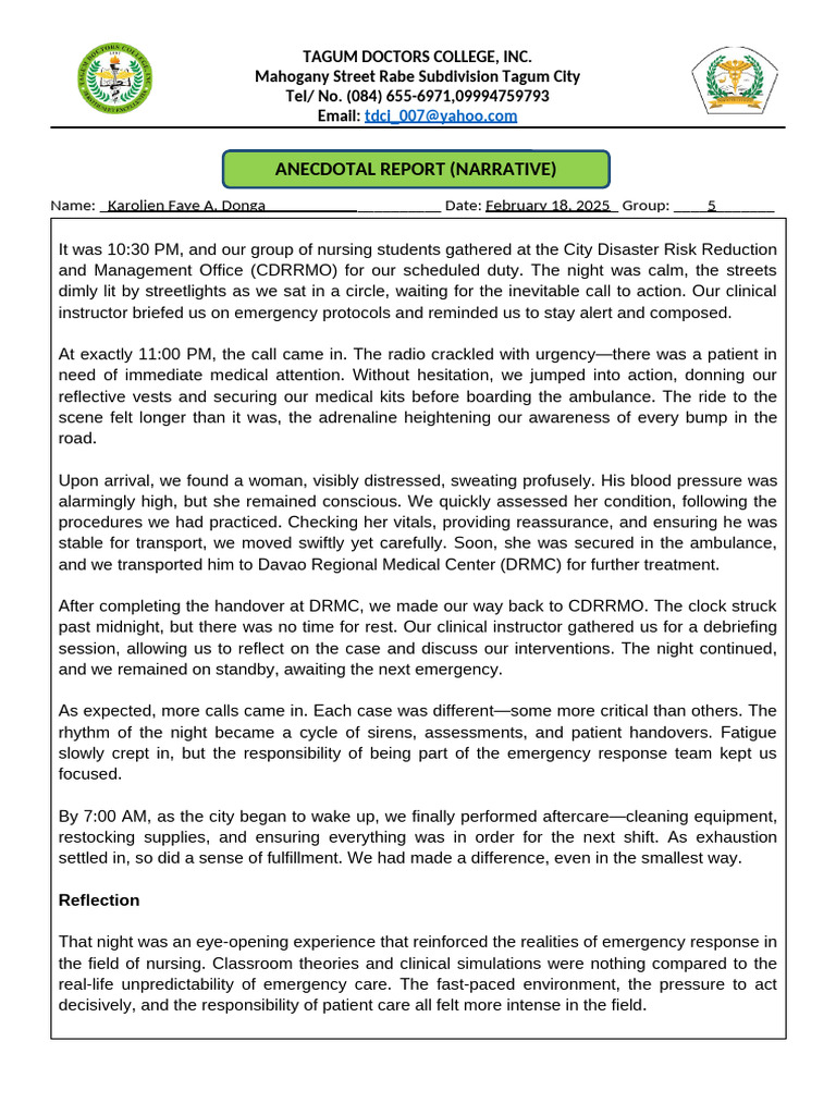 Anecdotal Report (Narrative) Format | PDF | Coronary Artery Bypass ...
