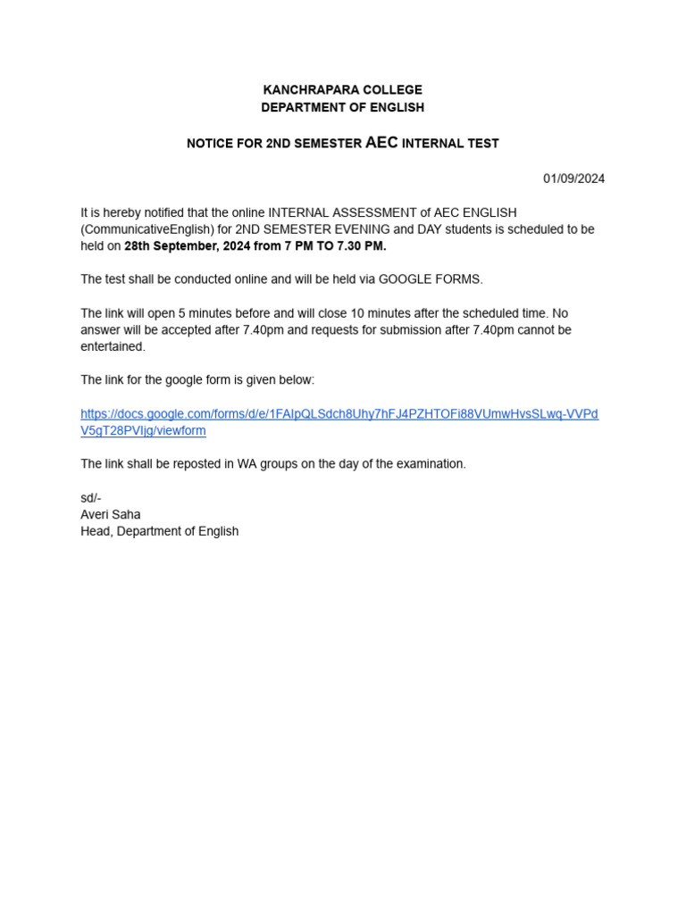 AEC Internal Notice | PDF