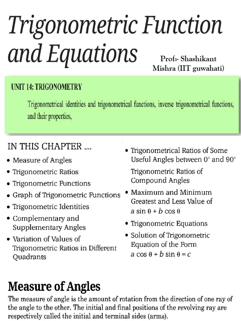 Trignometric Function Class 11 (Jee Mains) . | PDF