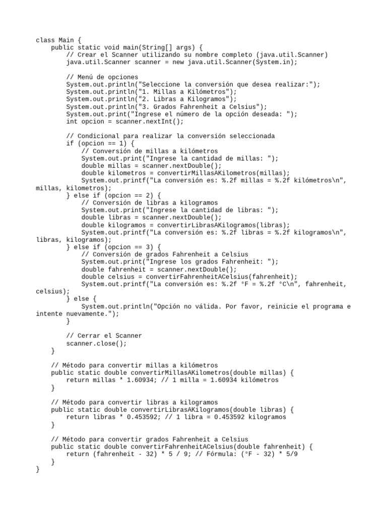 Conversor de Unidades en Java | PDF | Fahrenheit | Java (lenguaje de ...