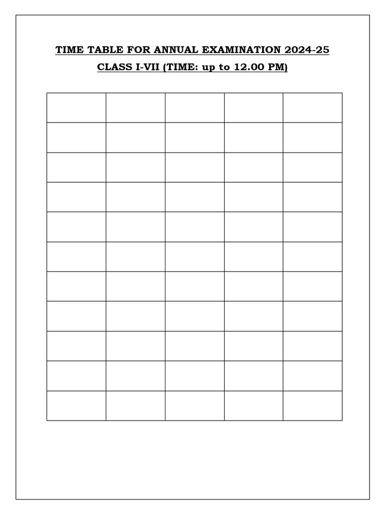 Annual Exam Timetable 2024-25 for Classes I-VII | PDF