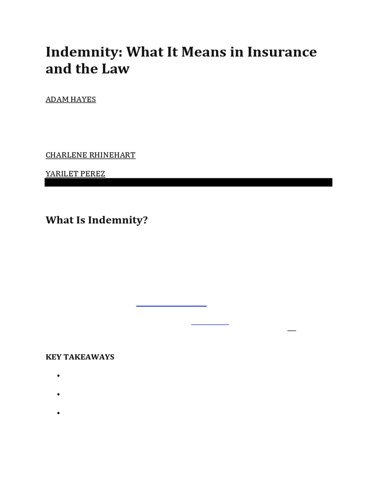 Indemnity - Motor Insurance | PDF | Indemnity | Insurance