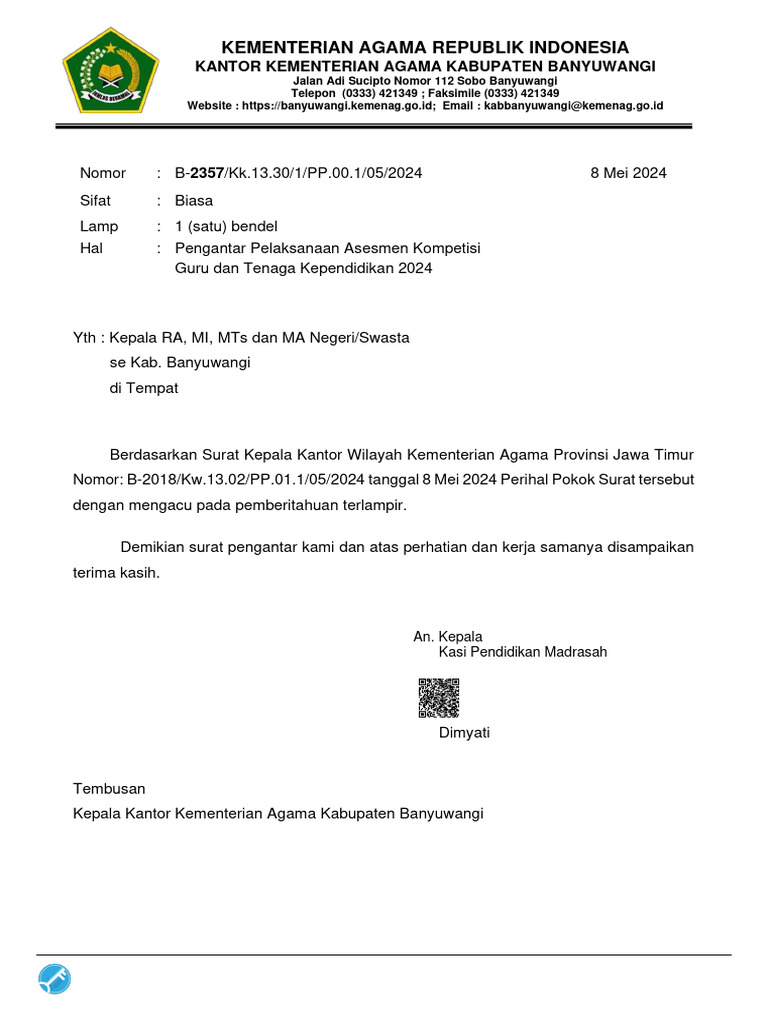 Surat Pengantar Kab Bwi Edaran Pelaksanaan AKG 2024 | PDF