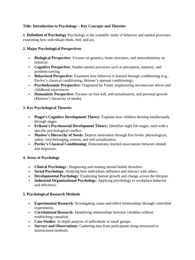Introduction To Psychology - Key Concepts and Theories | PDF ...