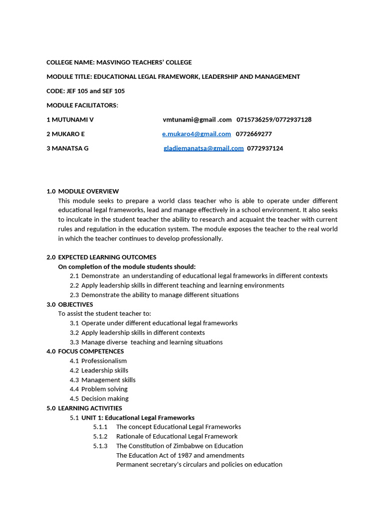Legal Frameworks for Inclusive Education | PDF | Teachers | Leadership
