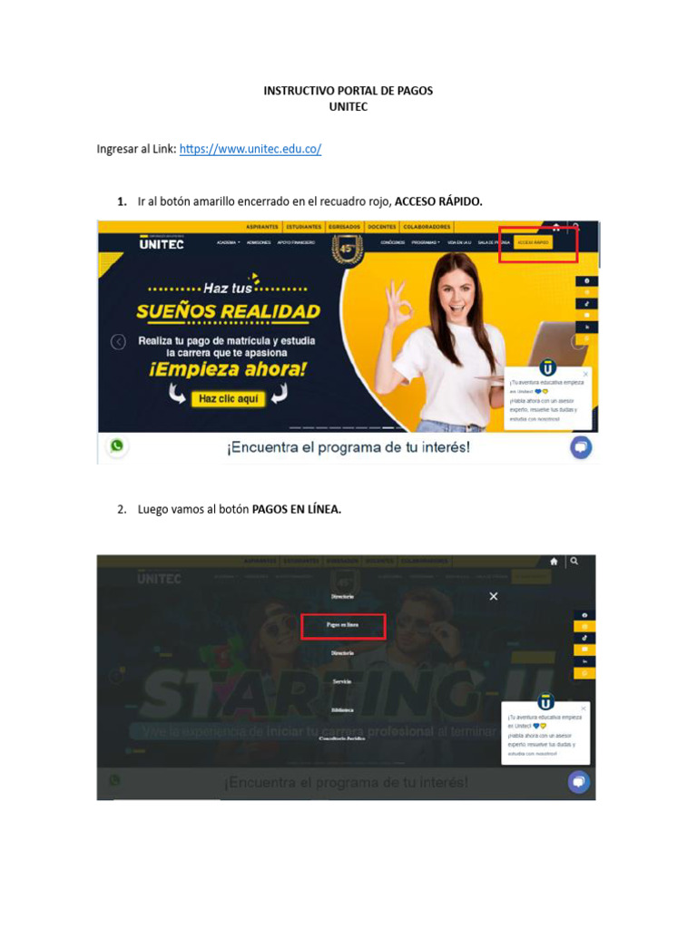 Instructivo Portal de Pagos Unitec | PDF