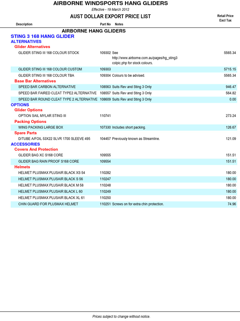 Plusmax Plusair Helmet Price List | PDF | Flight | Gliding