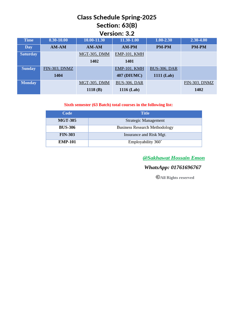 Class Routine | PDF