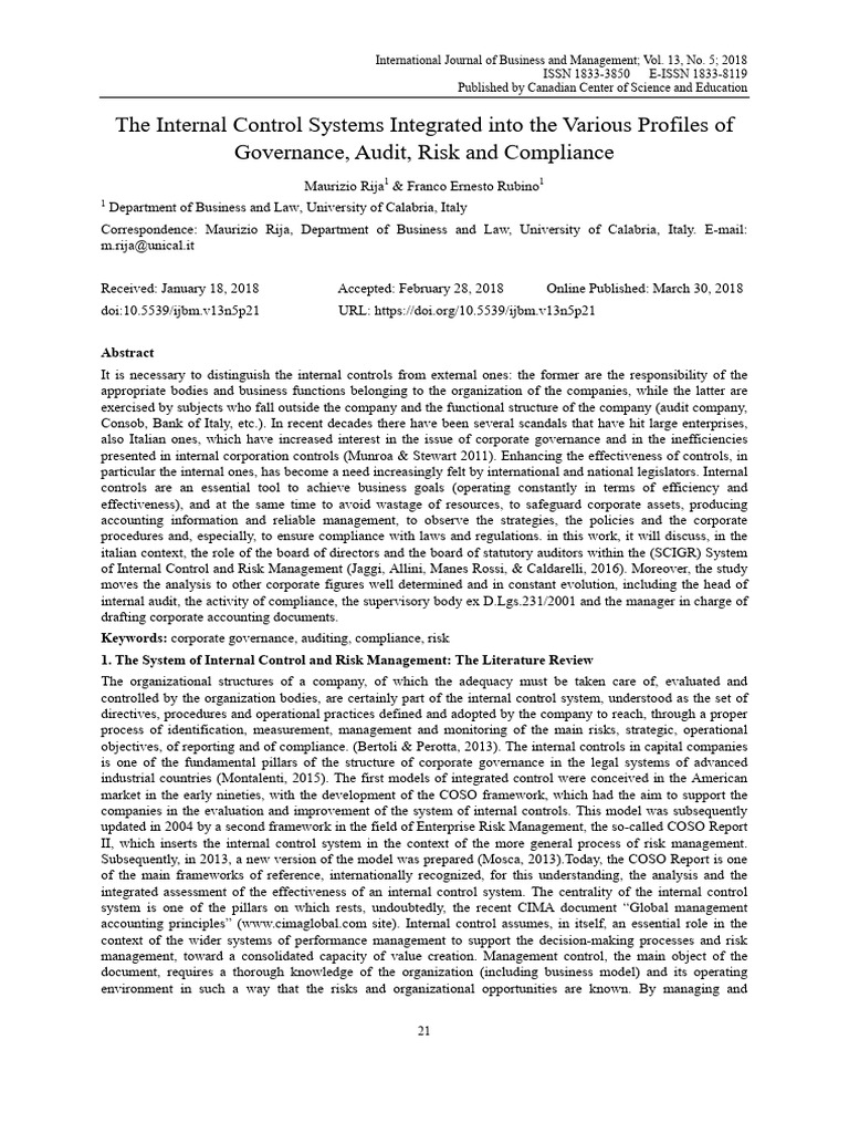Internal Control Systems in Governance | PDF | Internal Control | Audit