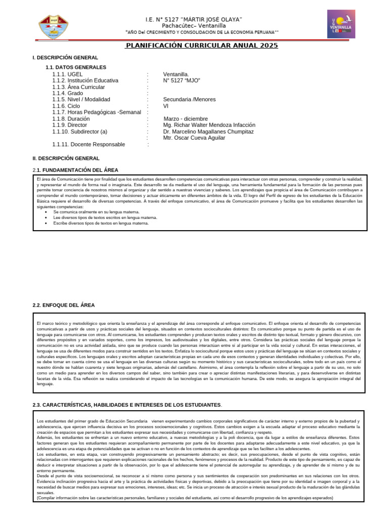 Planificaciòn Curricular Anual | PDF | Enseñando | Aprendizaje
