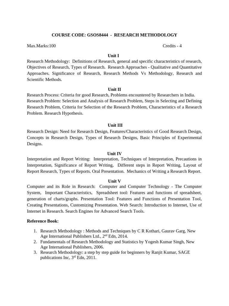 Research Methodology Course Overview | PDF
