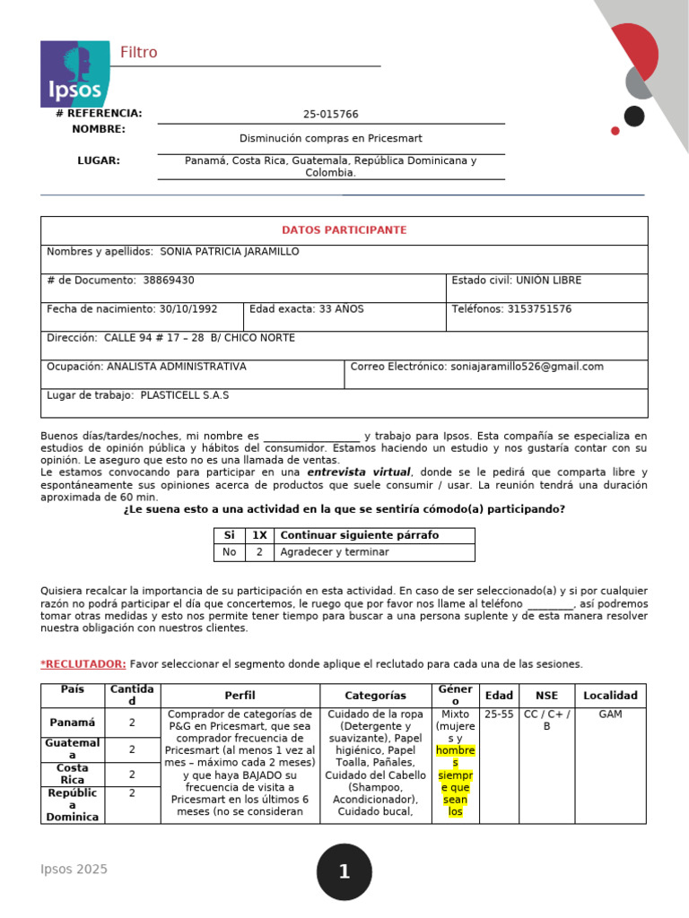 FILTRO SONIA JARAMILLO 2025 | PDF | Procter & Gamble | Productos de ...