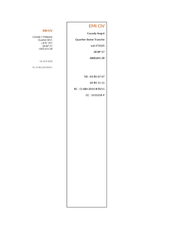 Emi Civ: Cocody Angré Quartier 6eme Tranche Lot N°2325 28 BP 57 Abidjan ...