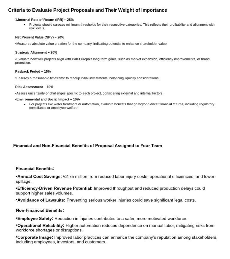 Criteria To Evaluate Project Proposals and Their Weight of Importance | PDF