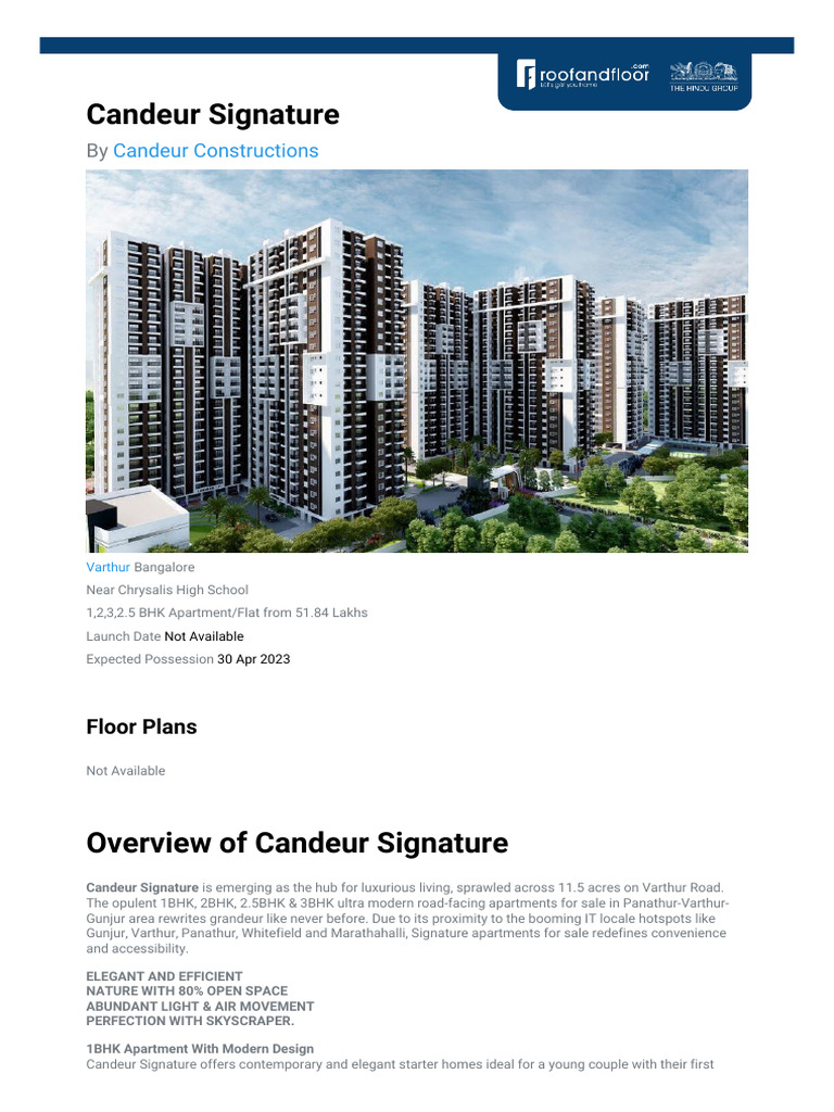 Candeur Signature: Luxury Apartments in Varthur | PDF | Apartment