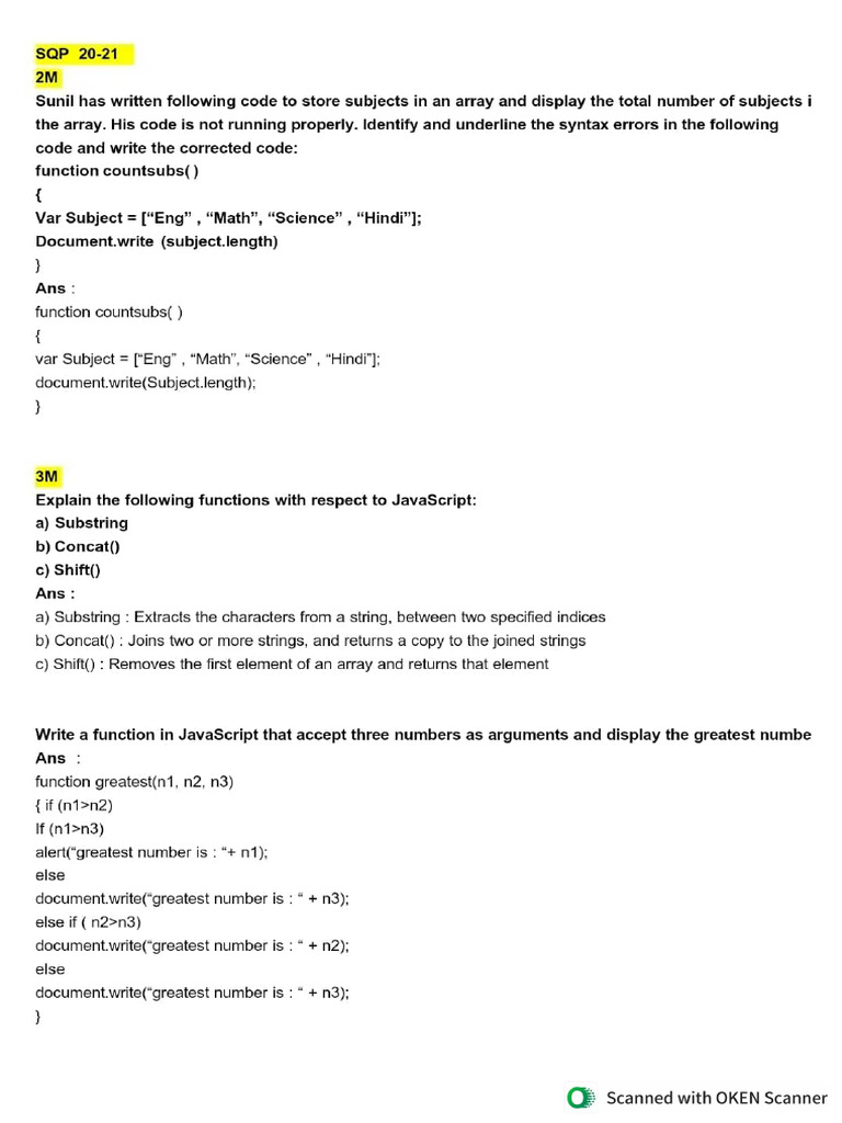 Javascript Pyq's | PDF