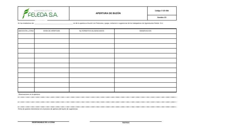 Ft-gf-006 Apertura de Buzón | PDF