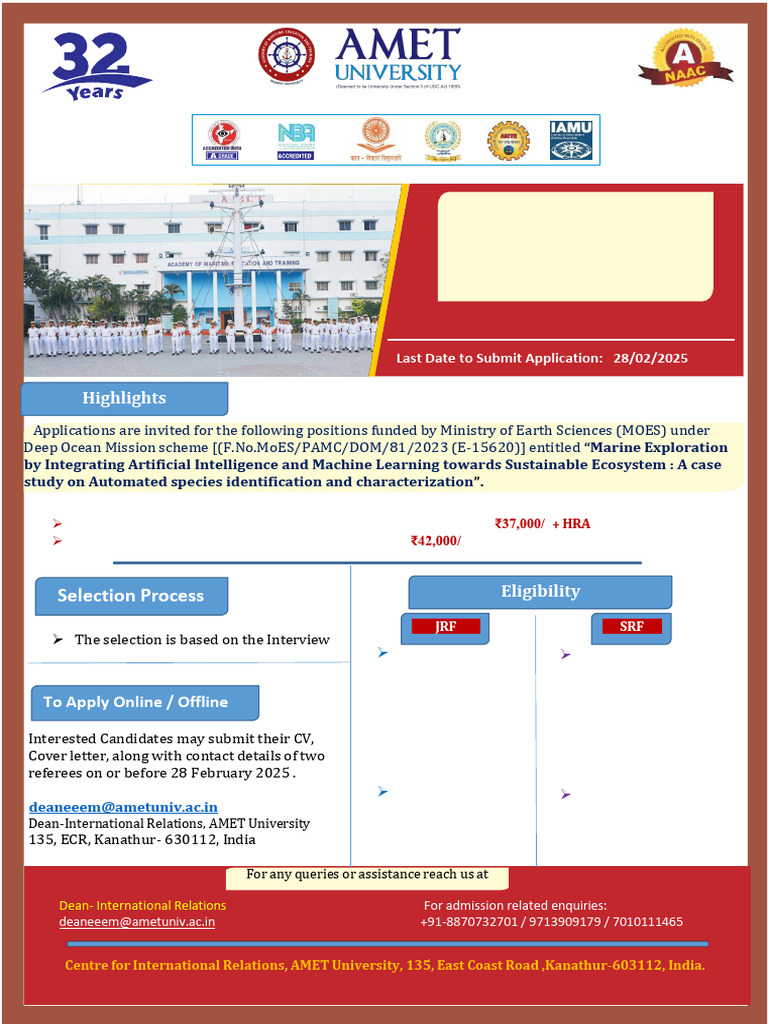 Call For SRF & JRF MOES Funded Project | PDF