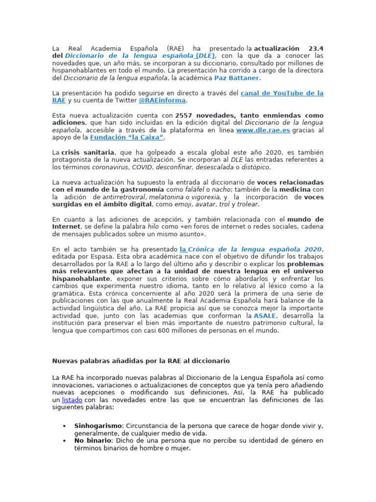 Actualización 23.4 del Diccionario RAE | PDF | Sustantivo