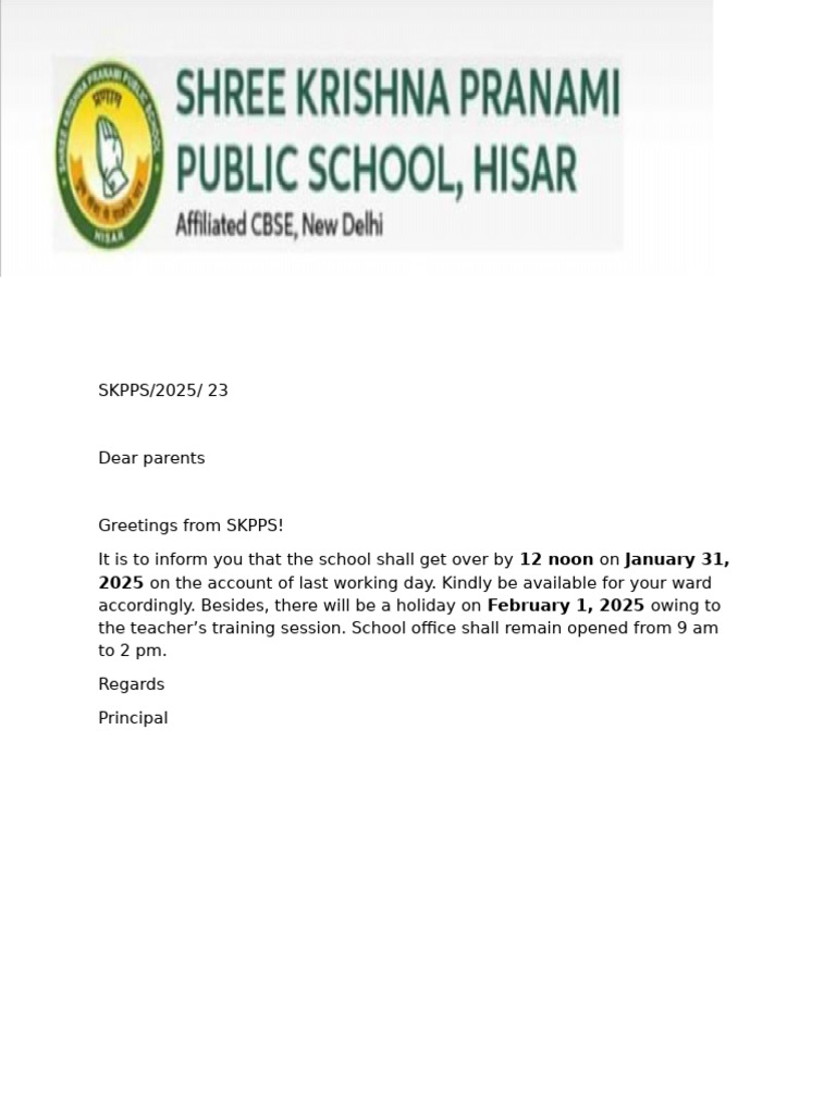 SKPPS Schedule for January 31, 2025 | PDF
