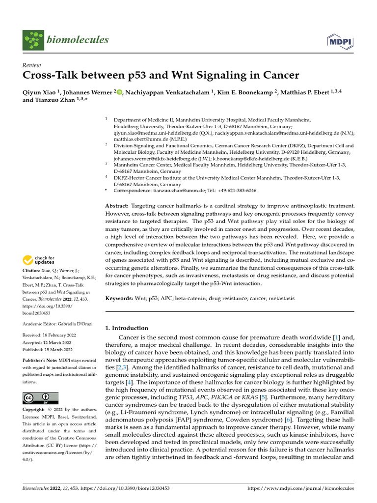 Cross Talk Between p53 and WNT Signaling in Cancer | PDF | P53 | Cell ...