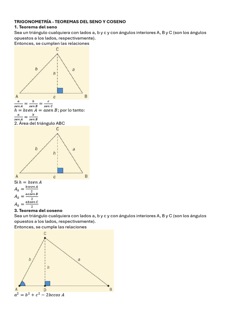 TEOREMAS DEL SENO Y COSENO (1) | PDF