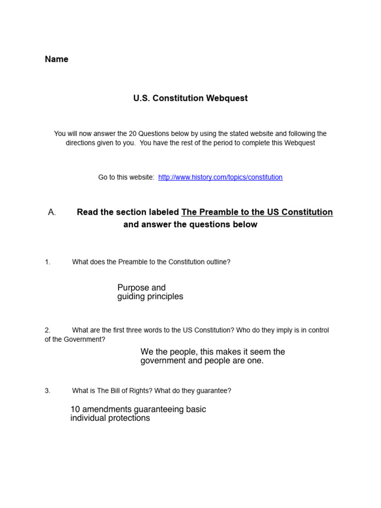 Edited - Constitution Webquest | PDF | United States Bill Of Rights ...